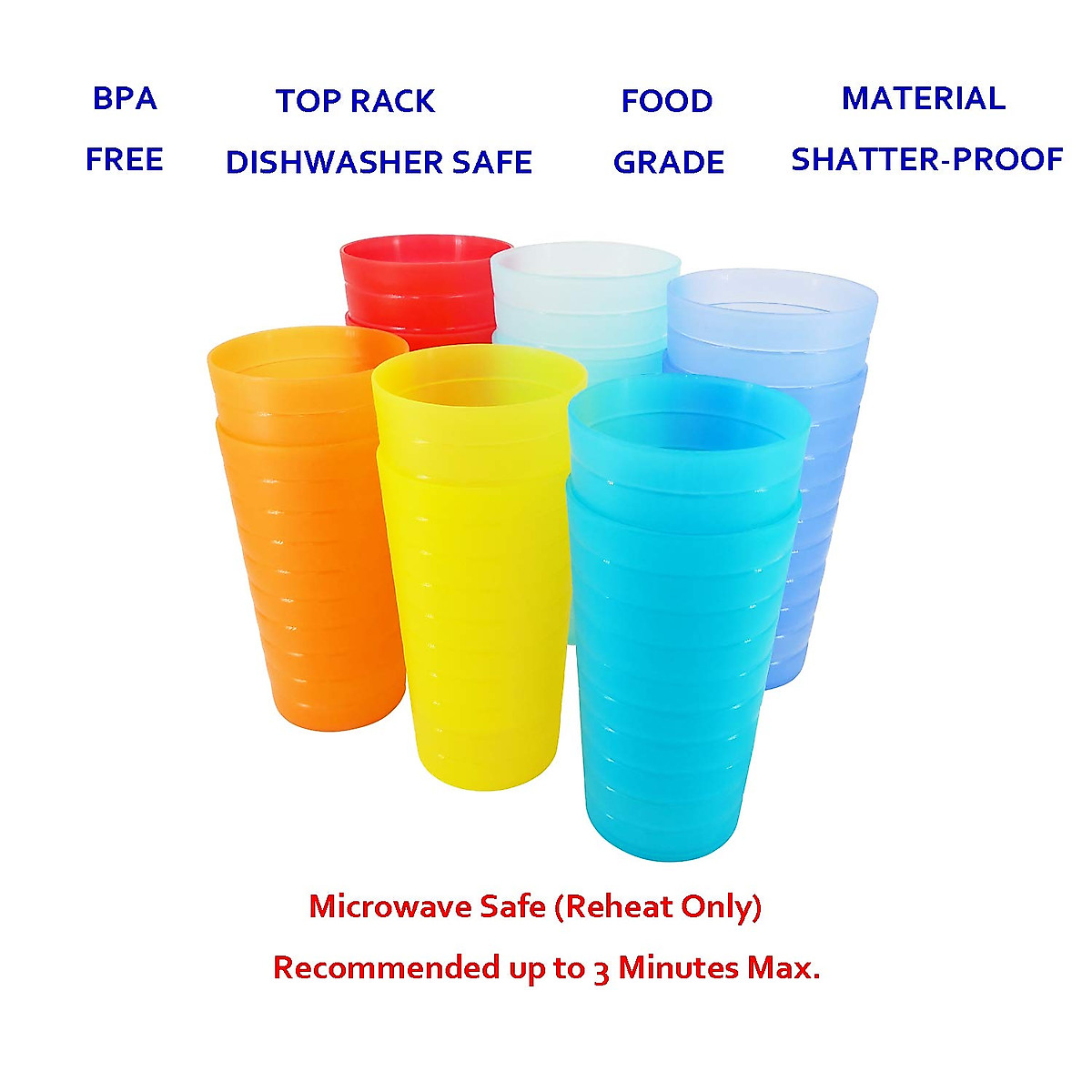 YUYUHUA 22-ounce Plastic Tumblers Unbreakable BPA Free Dishwasher Safe Set of 12 in Multicolors Reusable Drinking Cups