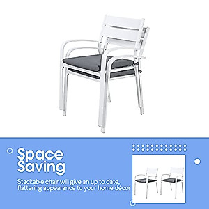 Soleil Jardin Outdoor Aluminum 2-Piece Patio Dining Chairs with Cushions, Stackable Bistro Chairs for Balcony, Garden, Backyard, White Finish & Grey Cushion