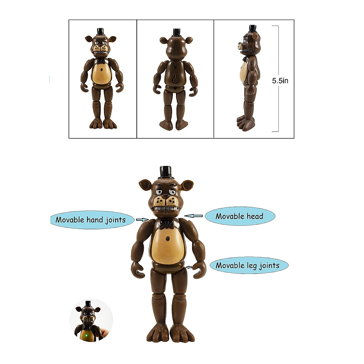 Lev 5 FNAF Action Figures Toy Set Inspired by Action Figures Freddy / Golden Freddy / Foxy / Chica / Bonnie Toys Gift Figure. Size 5-6 inches, Multicolor