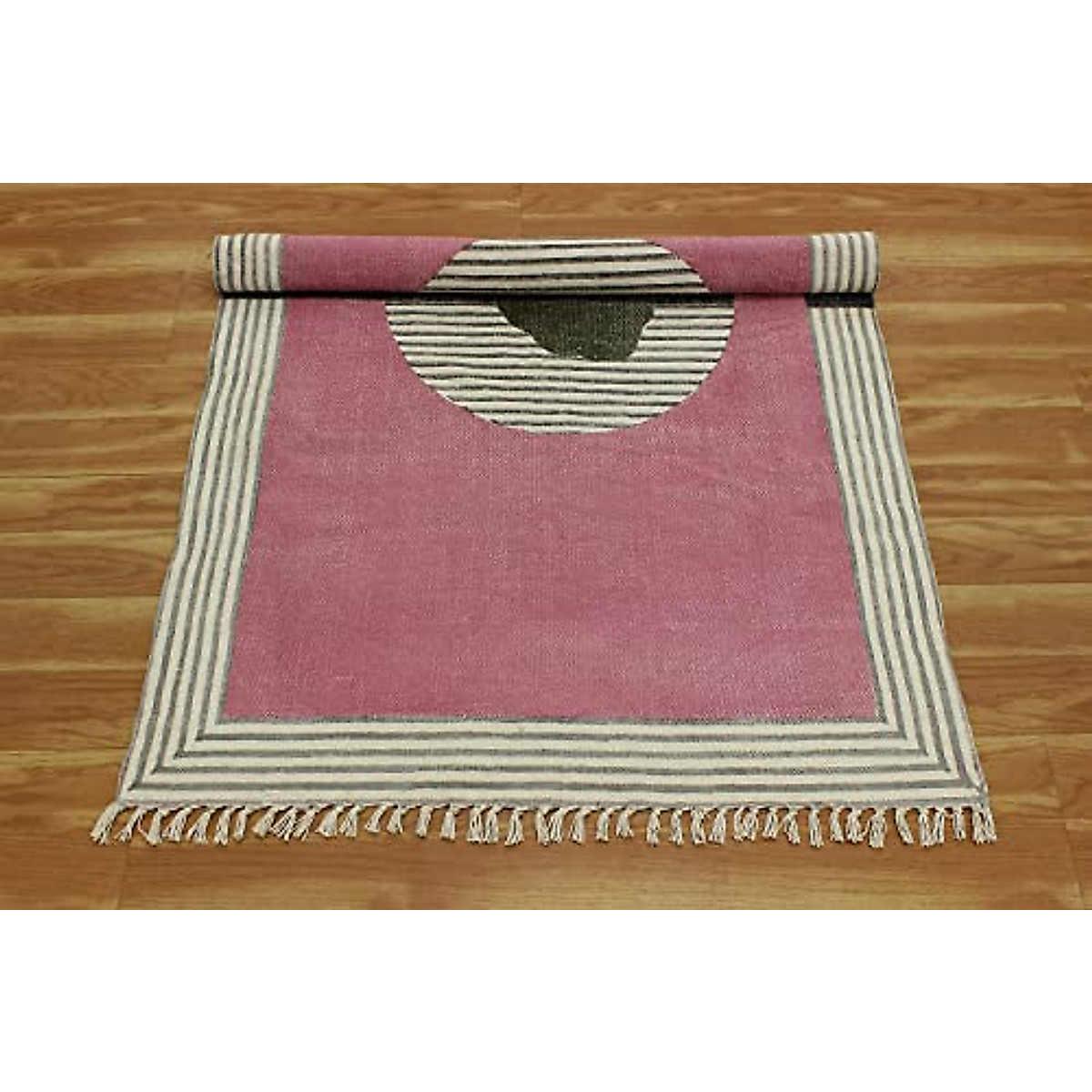 Casavani Indian Handmade Pink, Black Solid Area Rug Boho Kilim Flat Weave Indoor Hall Room Decor Carpet Throw Rug Boho Rugs for Bedroom Living Room Bathroom Balcony 2.6x8 Feet Runner