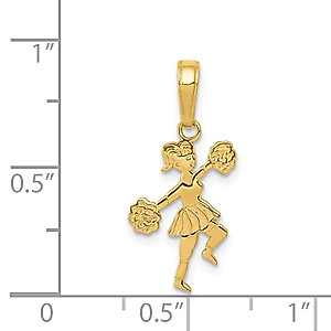 Solid 14k Yellow Gold Cheerleader with Pom-Poms Pendant Charm - 20mm x 10mm