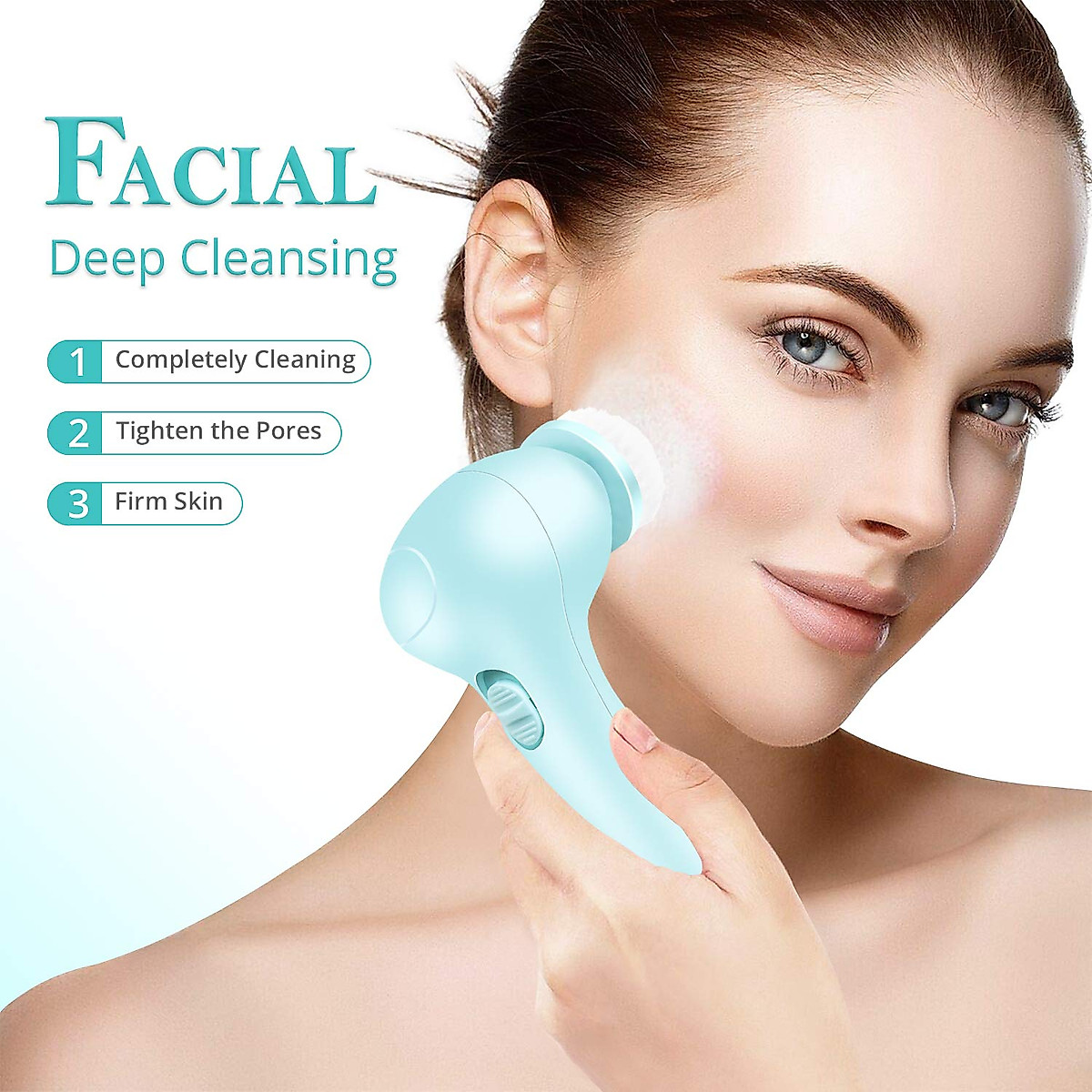 Electric Facial Cleansing Brush 7 in 1 - Fabuday Face Skin Spin Brush for Deep Cleansing, Gentle Exfoliating, Blackhead Removing and Massaging, Battery Operated Facial Cleanser Brush