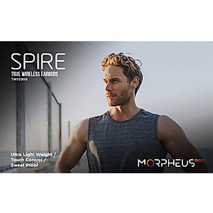 Morpheus 360 Spire True Wireless Earbuds, Wireless Microphone, Bluetooth 5.2 Wireless Ear Buds, One Touch Media Control, Waterproof Earbuds, with Recharging Earbud Case - White