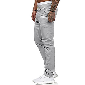 HUNGSON Men Skinny Slim Fit Casual Jeans Dyeing Stretch Straight Fashion Denim Pants Lightgrey