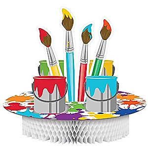 Art Party Supplies Party Pack Decorations Bundle | Centerpiece, Ribbon Party Banner, and Dizzy Danglers | Bold Kids Art Supplies Theme For A Creative Art Party | Fun Paint Splatter Design