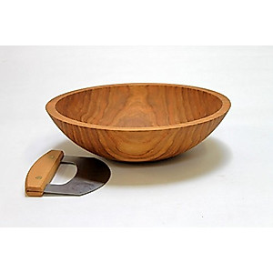 Cherry Wood Chopping Bowl Set - 12 Inch Cherry Bowl & Mezzaluna (Ulu) Knife - Holland Bowl Mill