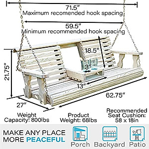 Porchgate Amish Heavy Duty 800 Lb Rollback Console Treated Porch Swing with Hanging Chains (Unfinished)