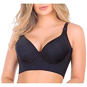 FUUPNN Women Deep Cup Bra Hide Back Fat Full Back Coverage Bra with Shapewear Incorporated Push Up Sports Comfortable Bras (as1, Alpha, jaspo_s, Black, 46B)