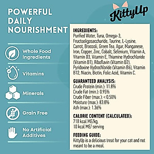 Kitty Up - Lickable Cat Treat Pouches for Indoor Cats - All Natural Tuna Puree Tube Treats - Kitten and Senior Soft Wet Cat Food - Limited Ingredient - Grain Free, Lysine, Taurine; 12 tubes .05 oz ea.