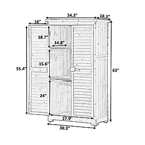 Gray Wooden Outdoor Organizer Lockable Cabinet 3-Tier Storage Solution Ideal Patio Storage Weatherproof Fir Wood Shutter Design