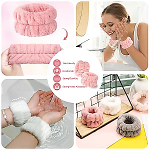 ANEESAA Spa Headband for Washing Face Wristband Set Sponge Makeup Skincare, Terry Cloth Bubble Soft Get Ready Hairband for Women Girl Puffy Padded Headwear Thick Hair Accessory (Blue)