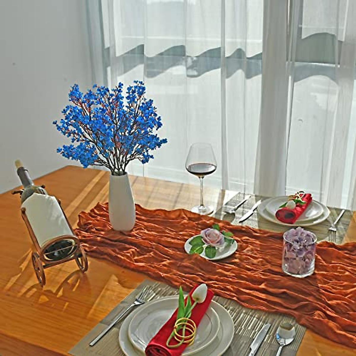 Mandy's 6 Bundles Royal Blue Flowers Silk Babys Breath Artificial Flowers Fall Flowers Gypsophila Bouquet 19.7" for Home Kitchen Wedding Party Decorations (Vase not Include)