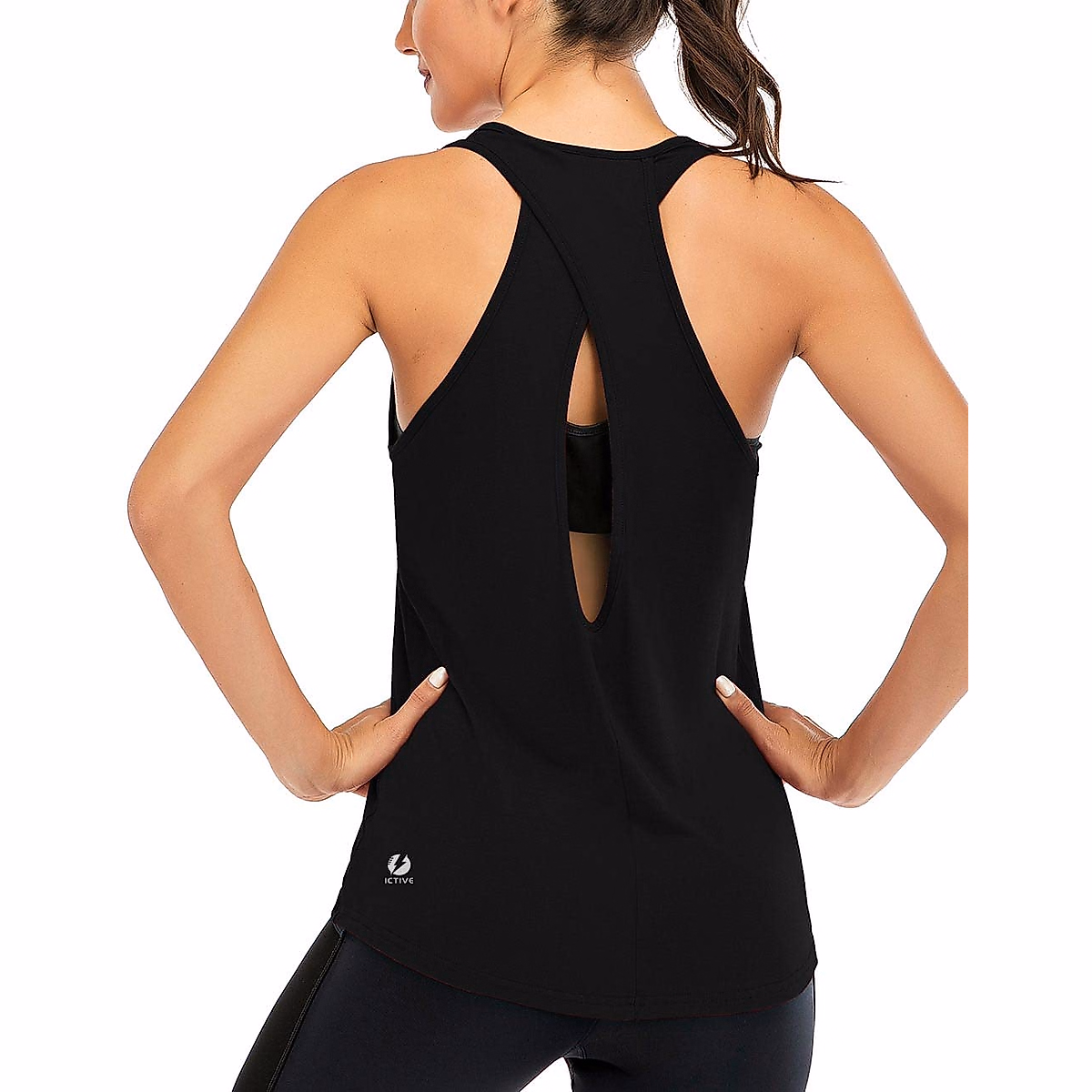 ICTIVE Cross Backless Workout Tank Tops Racerback Open Back Running Muscle Tank Yoga Shirts Workout Tank Tops for Women Yoga Tops Active Tanks Black L