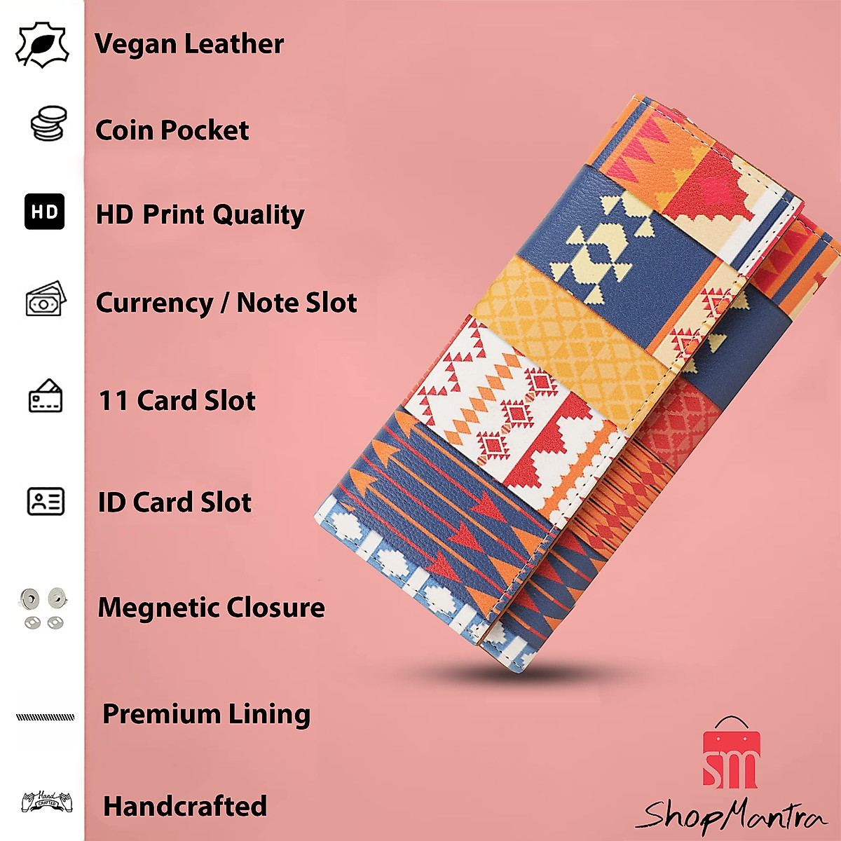 ShopMantra Abstract Triangle Pattern Multicolor Faux Leather Printed Women's Wallet