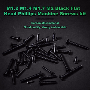 Zmbroll 1440 Pcs Black Laptop Notebook Computer Screws M1.2 M1.4 M1.7 M2 Flat Head Phillips Machine Screws Countersunk ssd Screws Accessories Mini Machine Computer Screws Assortments Kits