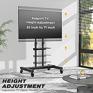 Mobile TV Stand Rolling TV Cart Floor Stand with Mount on Lockable Wheels Height Adjustable Shelf for 32-80 Inch TV Stand Flat Screen or Curved TVs Monitors Display Trolley Loading 110 lbs