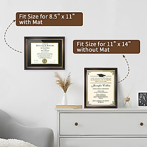 ASmileIndeep Diploma Frame 8.5 x 11 Degree Frame with Black Over Gold Mat,11x14 Diploma Frame for Document Degree with HD Plexiglass,Red Brown Finish with Gold Beads for Wall and Tabletop Display