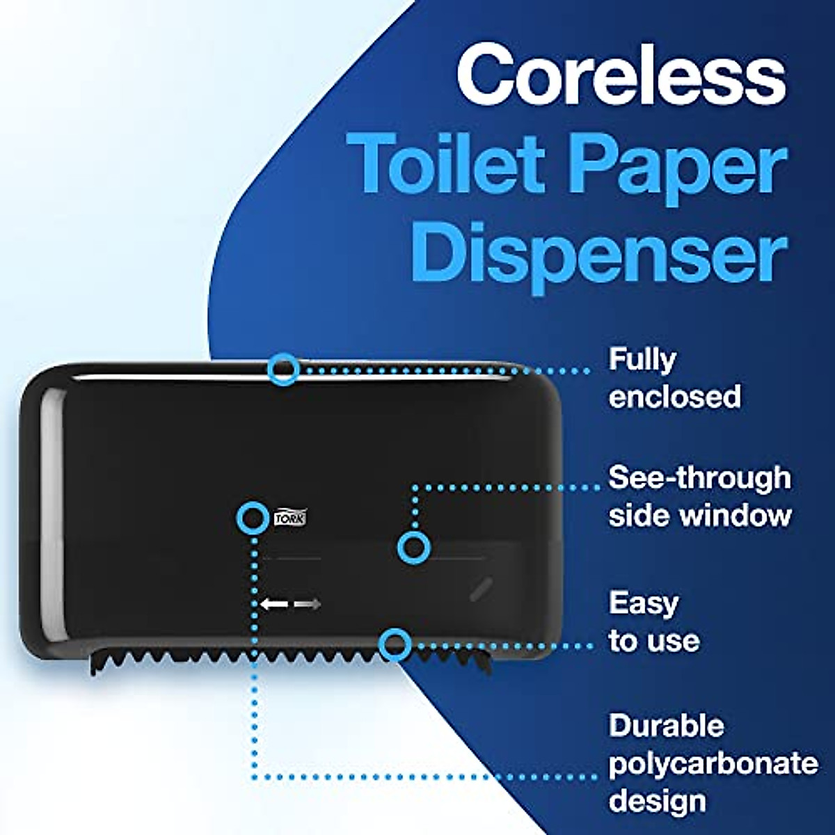 Tork Coreless Toilet Paper Dispenser Black, For Homes and Small Businesses, Fits T7 Dispensers