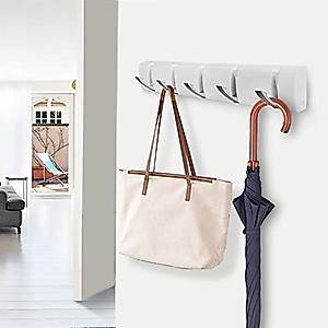 BonusAll Wall Mounted Floating Rack Coat Rack Wall Hook Space-Saving Coat Hanger with 5 Retractable, White