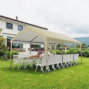 Carport 10'x20' Heavy Duty Canopy Steel,Portable Garage Party Tent,Portable Garage with Removable Sidewalls & Doors All-Season Tarp for Car,Truck,SUV,Party(Grey)