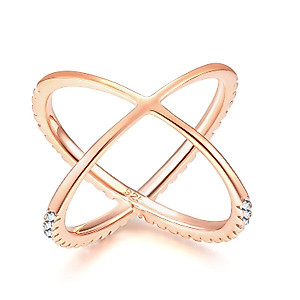 SOMEN TUNGSTEN 925 Sterling Silver Rose Gold Criss Cross Ring Engagement Wedding Band Size 10