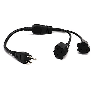 LOKEKE Replacement AC Y Splitter Extension Cable, 3 Prong 1 to 2 Outlet TV Power Cord Cable for Computers Moniters Laptops Printers, 10A 250V Universal Extension Cable