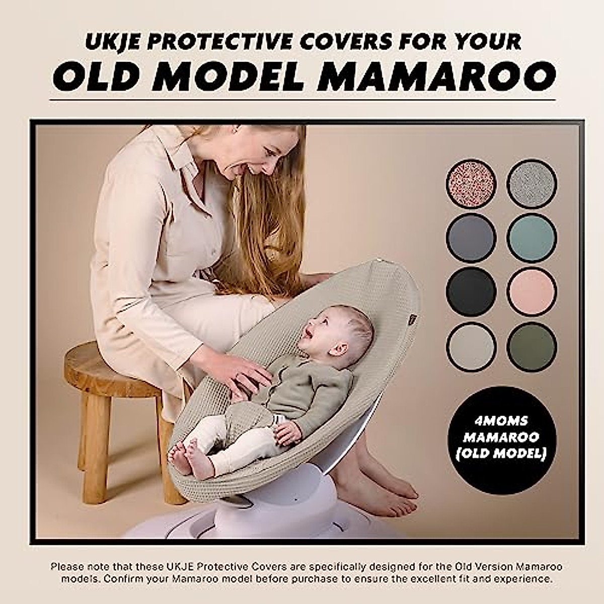 UKJE Liner Baby Rocker Cover - Compatible with 4moms MamaRoo 4 Old Model Before 2022 - Baby Swing Cover - Bouncer Cover - Made in EU - 100% Oeko-Tex Cotton - Cover Swing Bouncer - Taupe