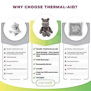 Thermal-Aid Zoo — Mini Happy The Hippo — Kids Hot and Cold Pain Relief Boo Boo Tool — Heating Pad Microwavable Stuffed Animal and Cooling Pad — Easy Wash, Natural Sleep Aid