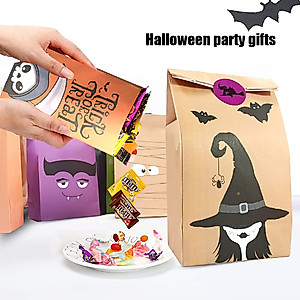 ULXAODB Halloween Trick or Treat Goody Bags, 40Pcs Treat Goodie Bags,8 Styles Treat Bags Bulk Party Favors with 50 Pieces Stickers for Halloween Party Supplies