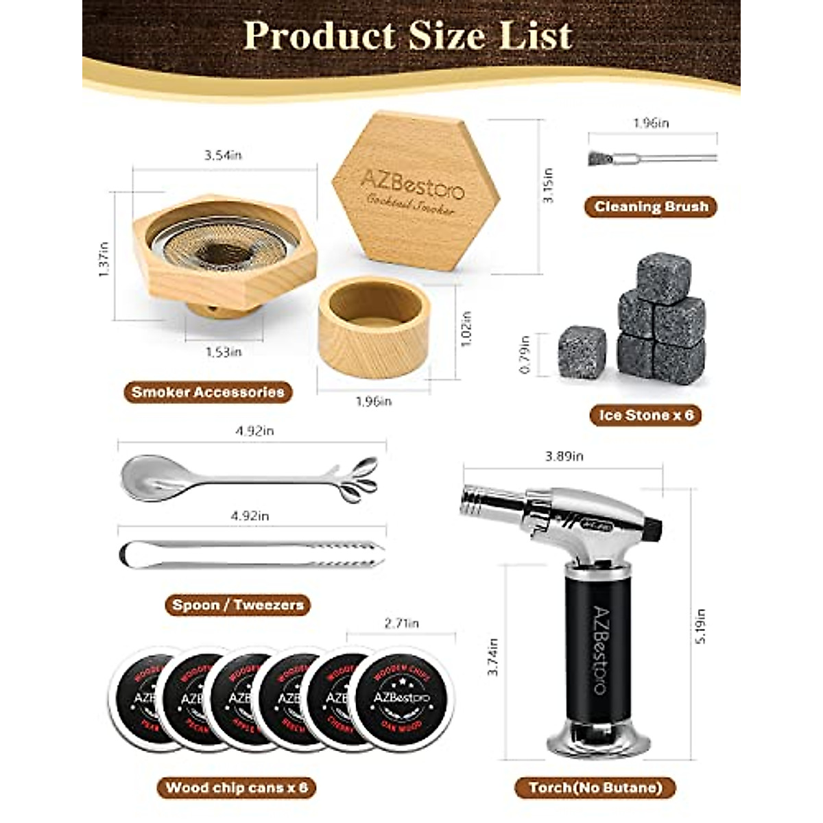 Old Fashioned Cocktail Smoker Kit with Torch, Bourbon Smoker Infuser Kit with Bonus Smoke Collection Dust Cup, 6 Kinds of Wood, Whiskey Smoker Infuser Kit - Gifts for Men Father Husband (No Butane)
