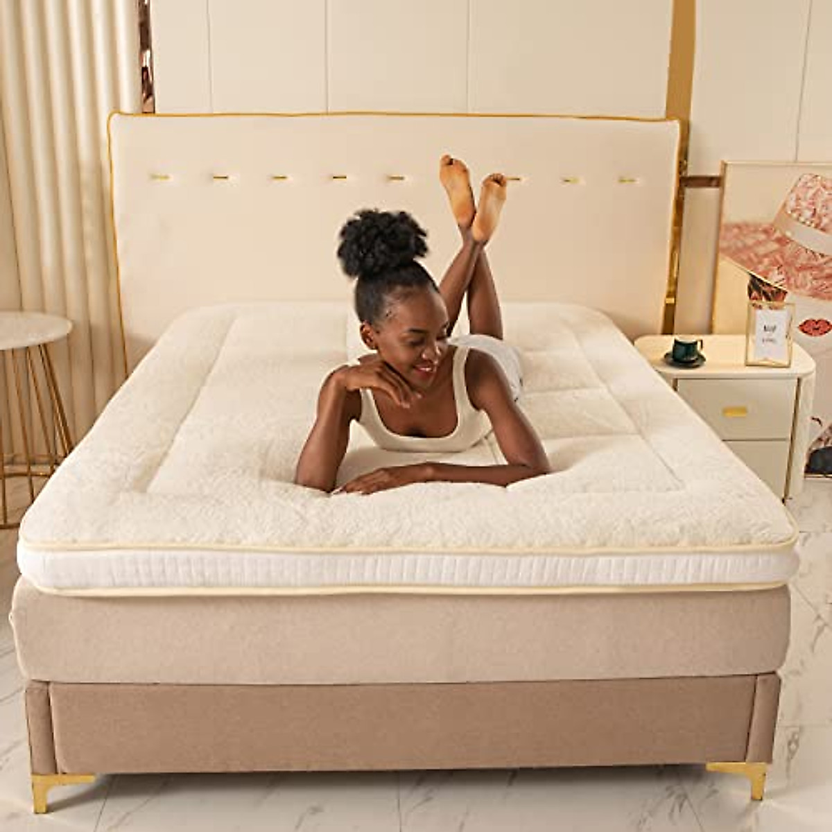 MAXYOYO Japanese Bed Futon Mattress Full Size, Floor Futon Bed Foldable Mattress for Floor Double Mattress Roll Up Guest Bed Mattress, Upgraded Ultra Soft Fluffy Full Beige Mattress