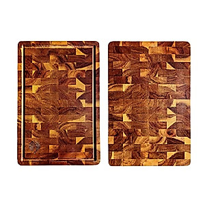 Large & Thick Wood Cutting Board | Natural end-grain acacia wood | Reversible with juice grooves | Chopping Board | Butcher Block