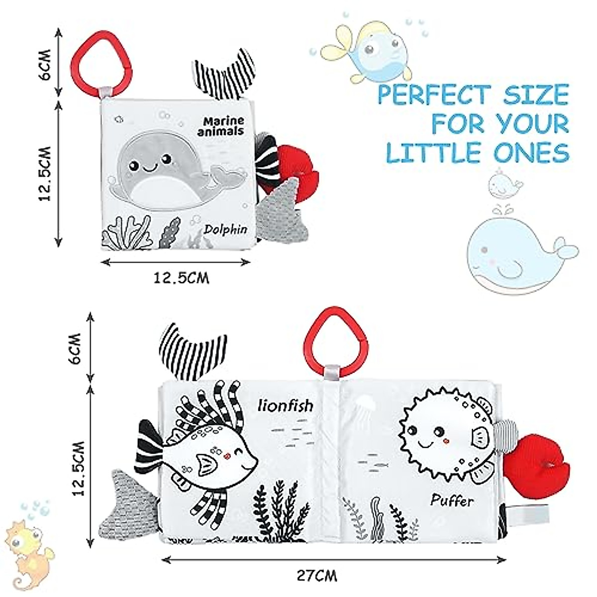 Vicloon Soft Cloth Baby Books, Baby Books 0-6 Months, 3D Black and White High Contrast Soft Cloth Book, Washable Non-Toxic Early Baby Book