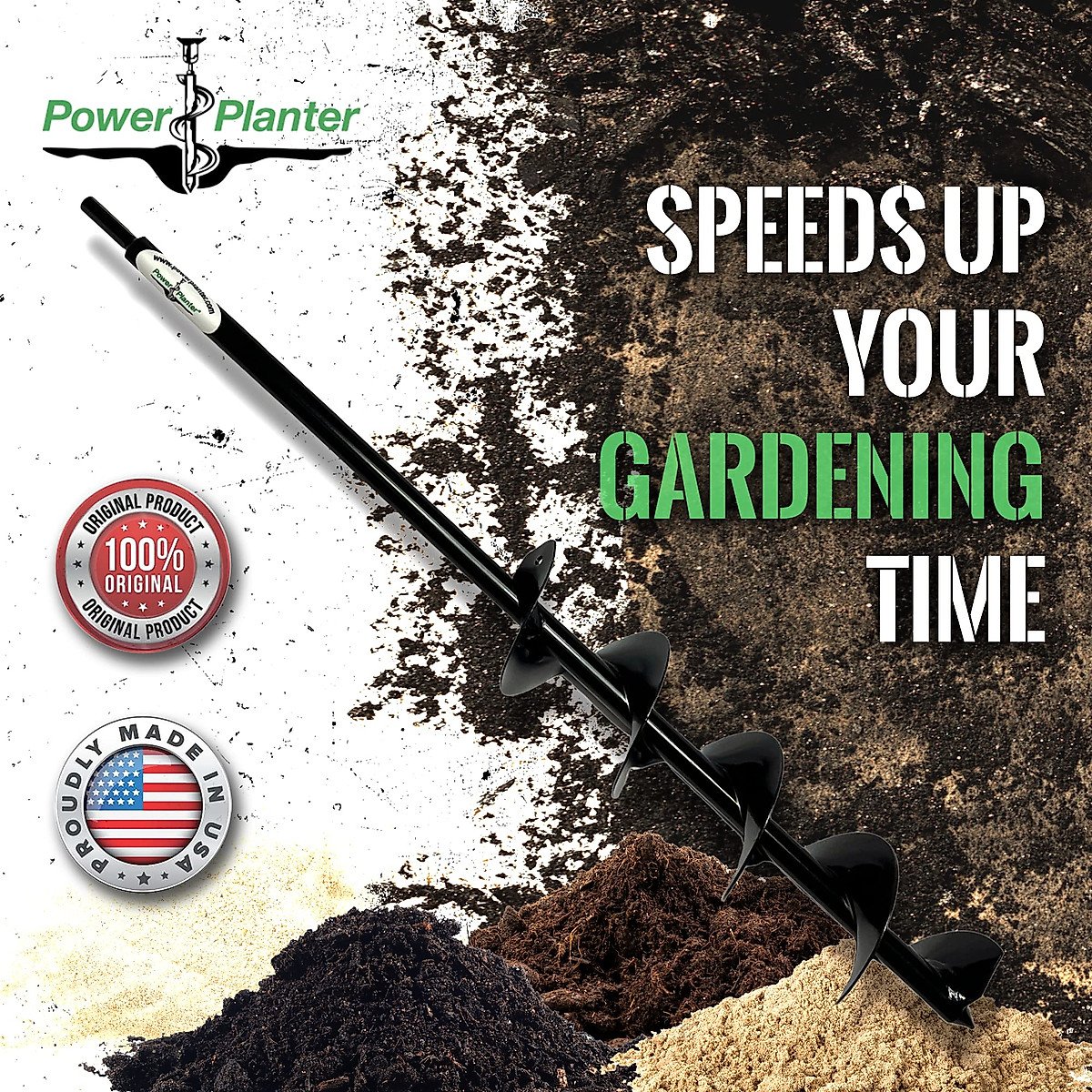 Power Planter 100% USA Made 3"x24" Extended Length Bulb & Bedding Plant Auger with 1/2" Non-Slip Hex Drive