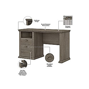 Bush Furniture Yorktown Home Office Desk with 5 Shelf Bookcase, 50W, Restored Gray
