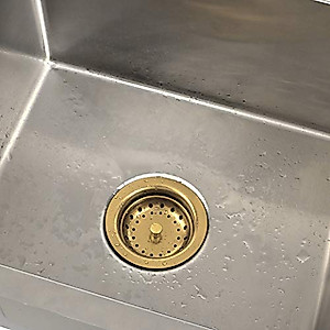 LQS Kitchen Sink Drain Assembly, Sink Drain Basket Strainer 304 Stainless Steel with Removable Sink Strainer Basket and Stopper 3-1/2-inches Gold