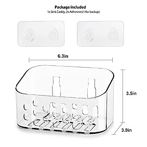 Ettori Sponge Holder Sink Caddy, Plastic Kitchen Sink Organizer Clear Sponge Holder for Kitchen Sink, Bathroom- No Drilling