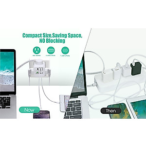 Alitayee USB C Multi Plug Outlet Extender,USB Outlet Splitter, Cube Multi Plug Adapter with 3 Outlets and 3 USB 15.5W Fast Charging, No Surge Protector for Cruise Travel Home Office ETL Listed White