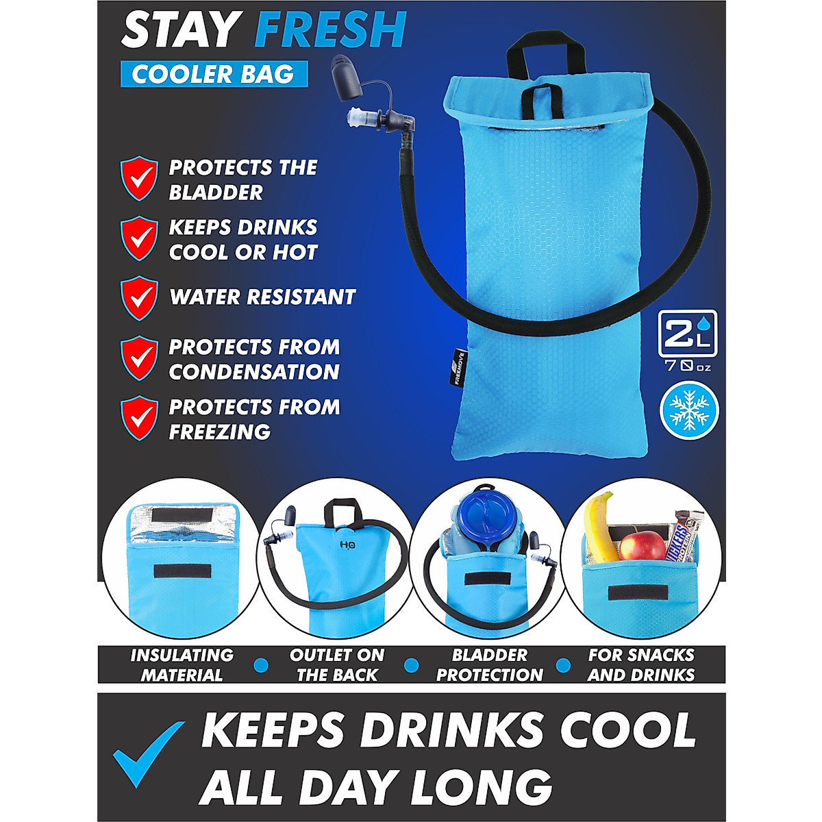 FREEMOVE Hydration Water Backpack 3in1 with 2L Bladder & Insulated Backpack Cooler Bag - a Complete Hydration Solution - Ideal Hydro Camel Back Pack for Hiking, Biking, Running, Cycling, MTB & Rave