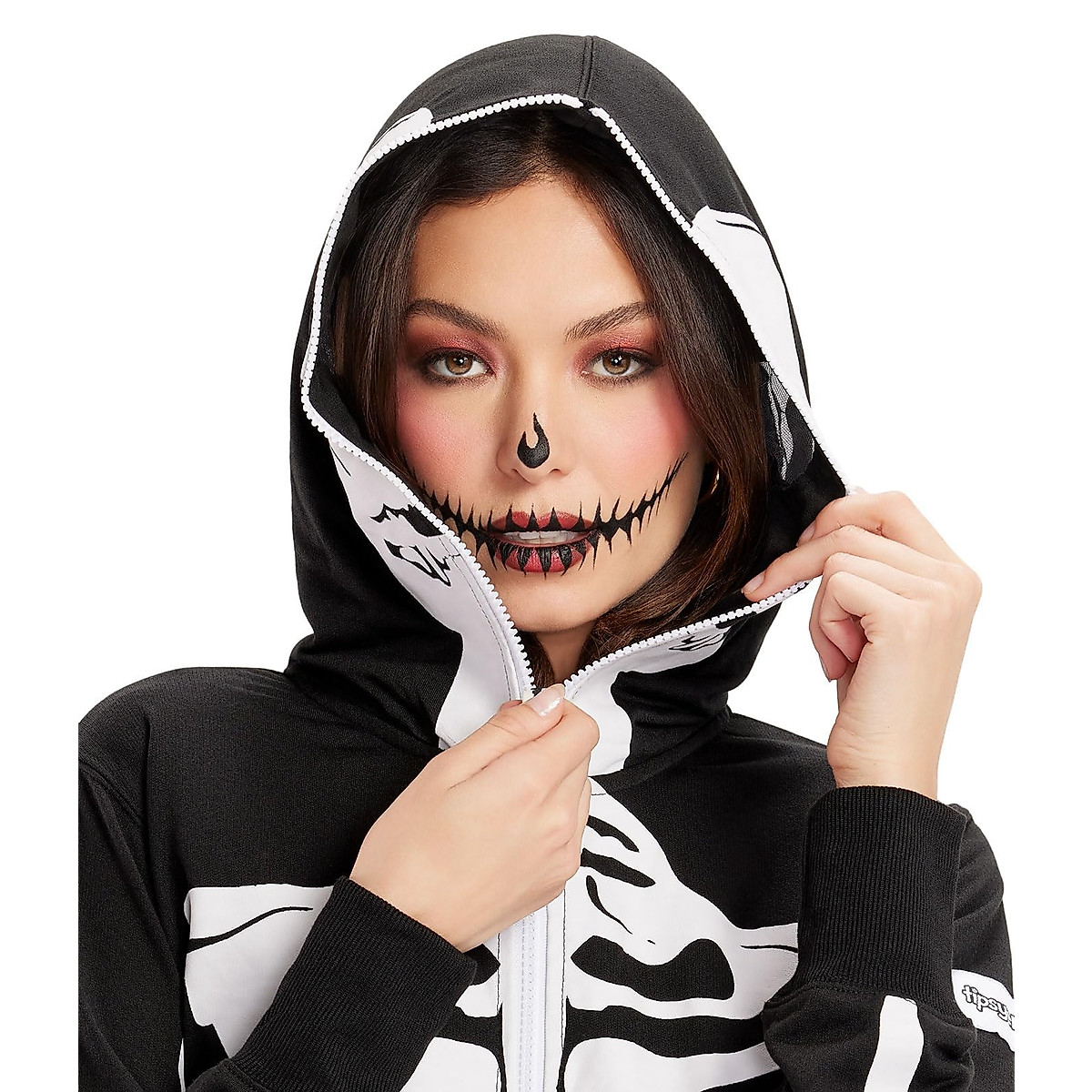 Tipsy Elves Halloween Skeleton Costume for Women - Comfy Easy Adult Onesie Jumpsuit - Front and Back Print with Zip Up Mask - Women's White Skeleton Jumpsuit Halloween Costume Size Medium