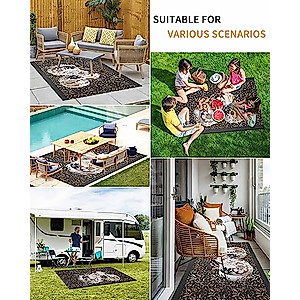 Outdoor Area Rug for Patio,Fall Thanksgiving Pumpkin Black Camping Rugs Indoor Large Floor Mat 5x8ft,White Floral Gold Leaves Outside Carpet for Deck RV Picnic Porch Backyard Bedroom Living Room