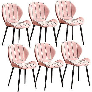 Chairs Modern Kitchen Chairs Set of 6 Soft Velvet Cushion Seat and Back Sturdy Metal Legs for Living Room Bedroom Dining Chairs (Color:Pink)