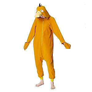 OGU' DEAL Psyduck Onesie Pajamas Yellow Duck Halloween Animal Cosplay Costumes One-Piece Jumpsuits for Men Women, Zipper Closure (Large)