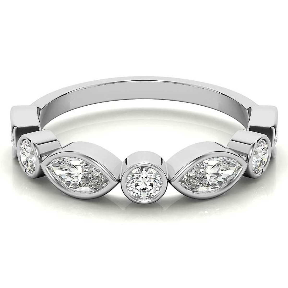 Excellent Marquise & Round Brilliant Cut 0.22 Carat, Moissanite Diamond Promise Band, Bezel Set, Eternity Sterling Silver Band, Valentine's Day Jewelry Gifts, Customized Band (6.5)
