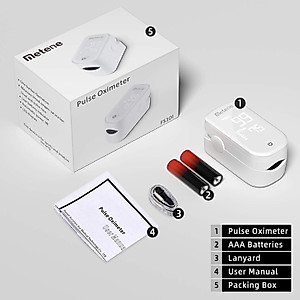 Metene Pulse Oximeter Fingertip, Blood Oxygen Saturation Monitor with Accurate Fast Spo2 Reading Oxygen Meter, Oxygen Monitor with Lanyard and Batteries (White)