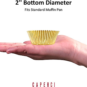 Caperci Standard Cupcake Liners Gold Foil Muffin Baking Cups 150-Pack - Premium Greaseproof & Sturdy Cupcake Papers