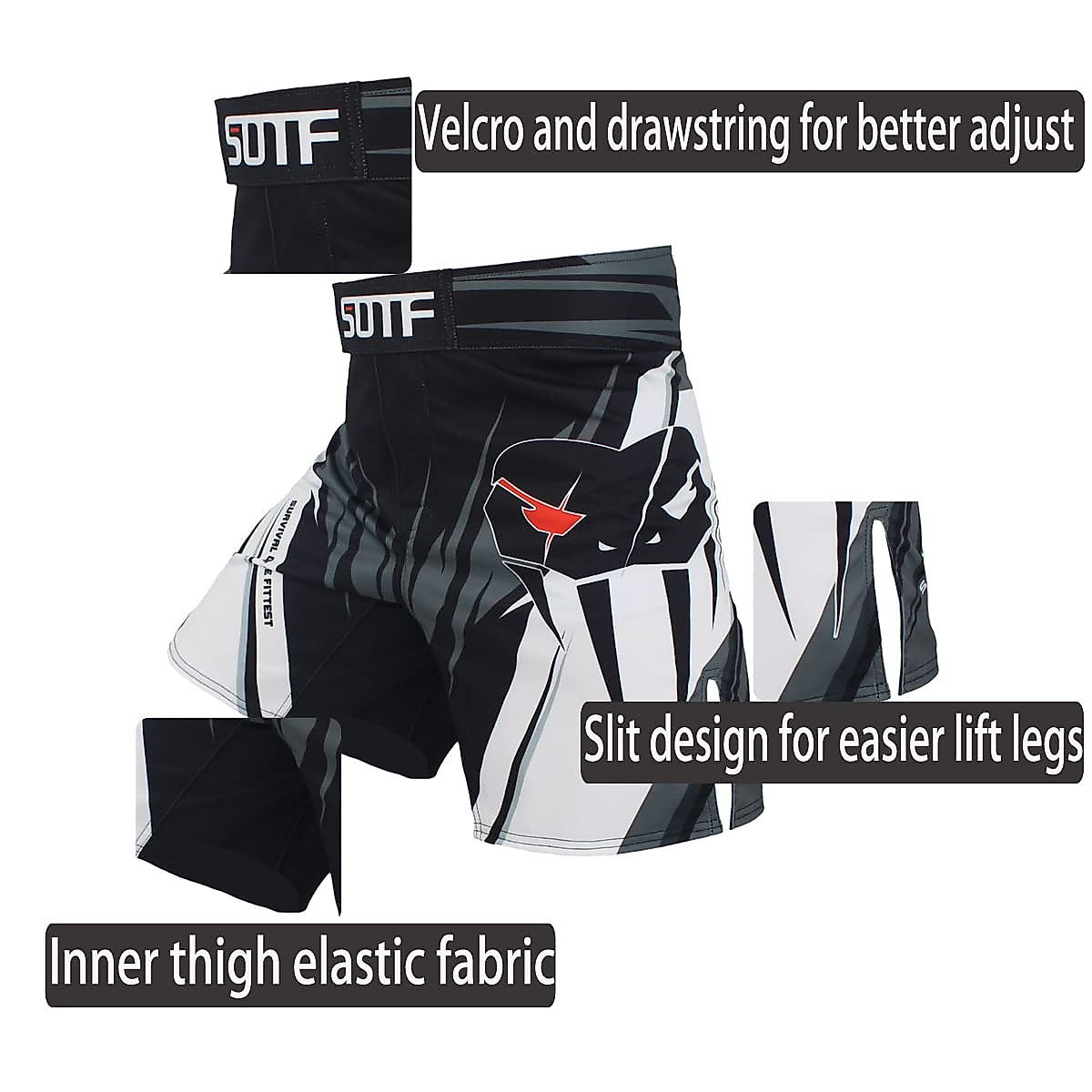 SOTF MMA Boxing Shorts Men Fight Shorts Men BJJ No Gi Shorts Gray Medium Waist 31.5-33 inch