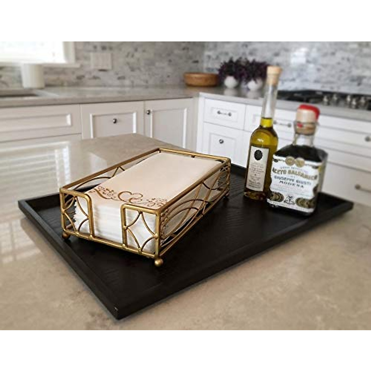 Chez JuJu Gold Elegant Sturdy Guest Napkin Holder | Disposable Paper Hand Towel Storage Tray Caddy | Premium Quality | Bathroom Kitchen Dining Table Wedding Party Hotel Office décor | Indoor Outdoor