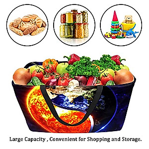 KQNZT Reusable Grocery Bags, Heavy Duty Reusable Shopping Bags, Large Tote Bags with Long Handles and Reinforced Bottom, Yin Yang Gossip Earth