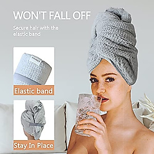 Chloven 2 Pack Extra Large Microfiber Hair Towel Wrap for Women,43 inch X 24 inch Anti Frizz Hair Drying Towel with Elastic Strap,Hair Wrap Towels Absorbent Quick Dry Hair Turbans for Drying Long Hair